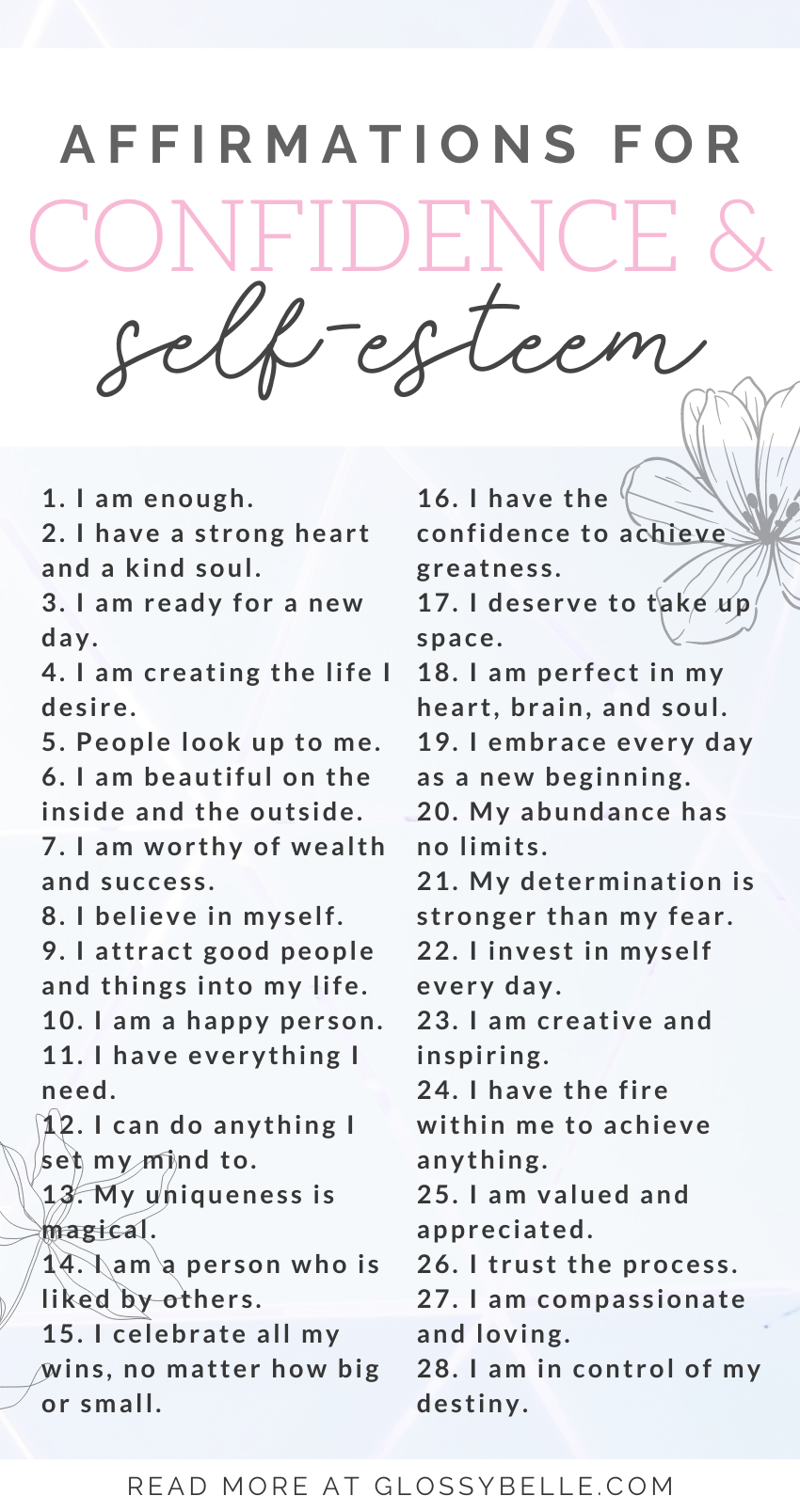 50 Positive Affirmations For Confidence And Self-Esteem – Glossy Belle